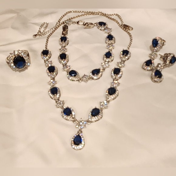 Jewelry | Vintage Colbalt Blue Rhinestone Jewelry Set Bundle | Poshmark